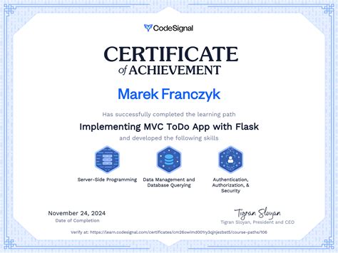 Path Certificate For Implementing Mvc Todo App With Flask Codesignal