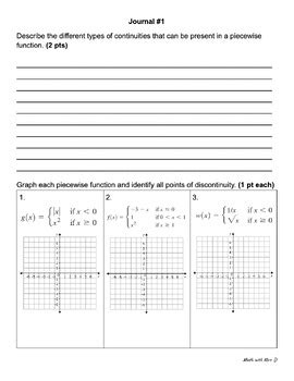 Precalculus Unit Journals Continuity By Secondary Math With Mrs D