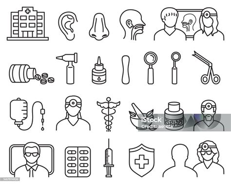 Ilustración De Otorrinolaringología Conjunto De Iconos De Línea Iconos