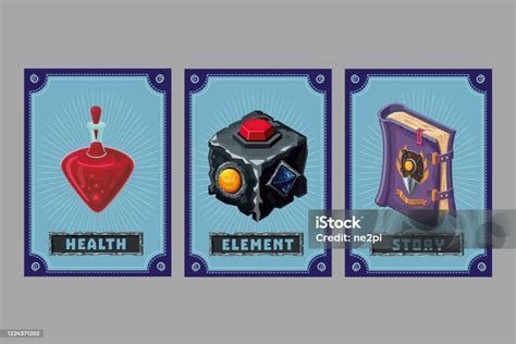 카드 게임 컬렉션입니다 마법의 아이템이 있는 판타지 Ui 키트 장식 프레임 사용자 인터페이스 디자인 요소 만화 벡터