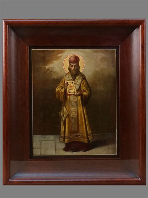 Икона «Святитель Иоанн Златоуст дерево масло Xix век 26 3 × 21 2см киот — Антикварная