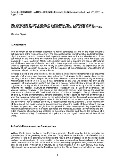 Pdf The Discovery Of Non Euclidean Geometries And Its Consequences Observations On The