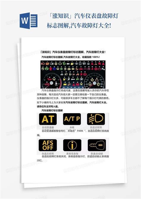「涨知识」汽车仪表盘故障灯标志图解 汽车故障灯大全 Word模板下载 编号lzgbyxxa 熊猫办公