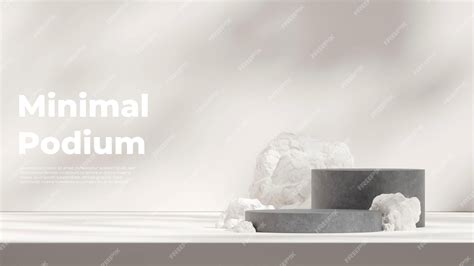 Макет пространства подиума серой бетонной текстуры в пейзаже с белыми камнями и стеной 3d