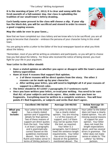 the lottery writing assignment pdf grammar subject grammar