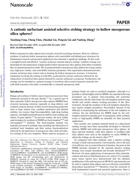 Pdf A Cationic Surfactant Assisted Selective Etching Strategy To