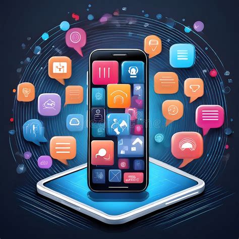 Smartphone Displays Numerous App Icons And Communication Bubbles Symbolizing Digital
