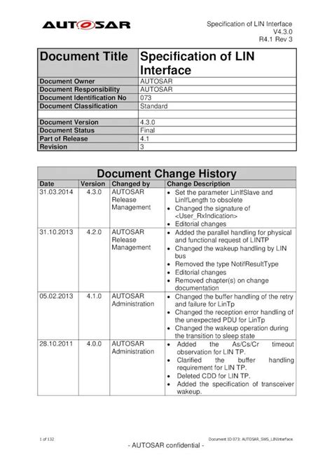 Pdf Specification Of Lin Interface Autosar€¦ · Document Status