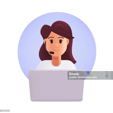 헤드셋을 착용한 사무실 운영자가 고객과 대화하고 있습니다 노트북에서 일하는 여자 콜센터 고객 서비스 3d 벡터 사람들 캐릭터 일러스트 벽지 카툰 미니멀 스타일 3차원 형태에
