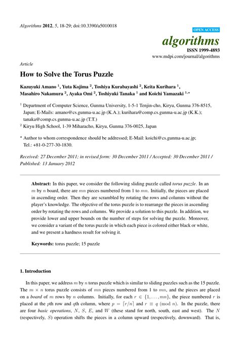 Pdf How To Solve The Torus Puzzle