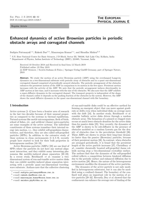Pdf Enhanced Dynamics Of Active Brownian Particles In Periodic Obstacle Arrays And Corrugated