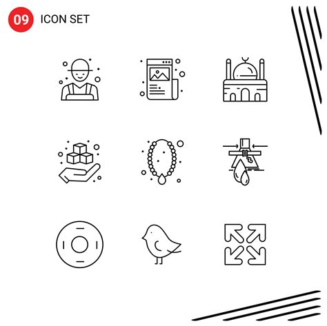 Pack Of 9 Creative Outlines Of Product Printing Image Box Muslim Editable Vector Design Elements