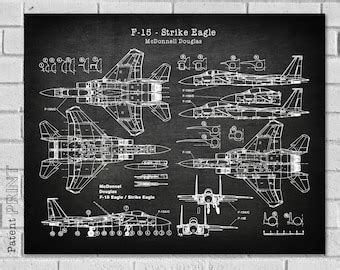 Mcdonnell Douglas F 15 Strike Eagle Aviation Blueprint Military Print