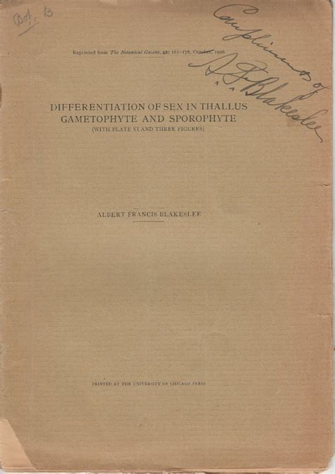 Differentiation Of Sex In Thallus Gametophhyte And Sporophyte Books