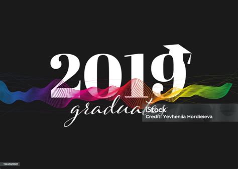 2019의 졸업생 클래스를 축 하 합니다 창조적 인 파티 초대장 배너 포스터 카드 타이포 그래피와 화려한 유행 파도와 배경 디자인 서예에 대한 스톡 벡터 아트 및 기타