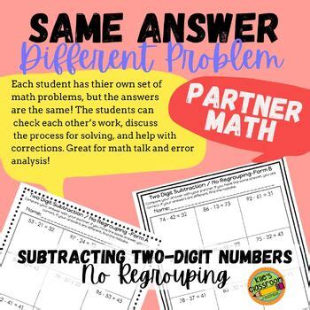 Subtracting Two Digit Numbers Without Regrouping Partner Activity