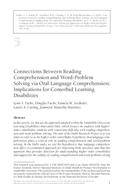 Pdf Connections Between Reading Comprehension And Word Problem