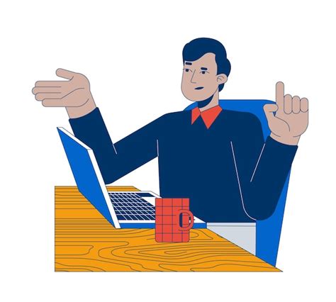 Premium Vector Business Casual Indian Male Employee Reasoning At Laptop 2d Cartoon Character