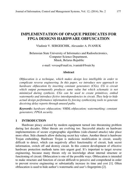 Pdf Implementation Of Opaque Predicates For Fpga Designs Hardware