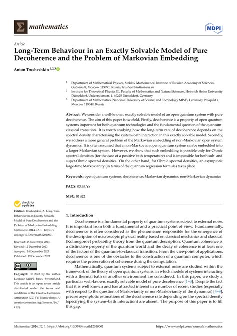 Pdf Long Term Behaviour In An Exactly Solvable Model Of Pure Decoherence And The Problem Of