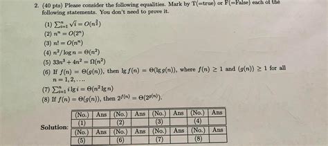 Solved 2 40pts Please Consider The Following Equalities