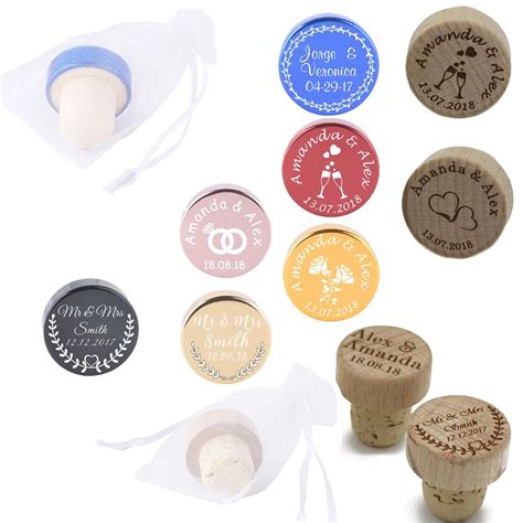 50pcs 맞춤 새겨진 와인 스토퍼 금속 코르크 병 Toppers T Stopper 소박한 웨딩 장식 부탁 비즈니스 로고 파티 선물파티 취향 Aliexpress