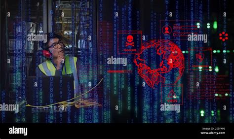 Image Of Globe And Data Processing Over Asian Male It Engineer And