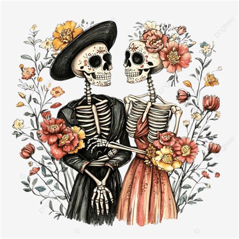 꽃과 함께 죽은 해골의 날 죽음의 날 해골 축하 Png 일러스트 및 이미지 에 대한 무료 다운로드 Pngtree
