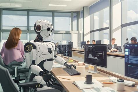 Robot Collaborates With Humans In Modern Office Environment Artificial