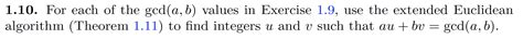solved 1 10 for each of the gcd a b values in exercise