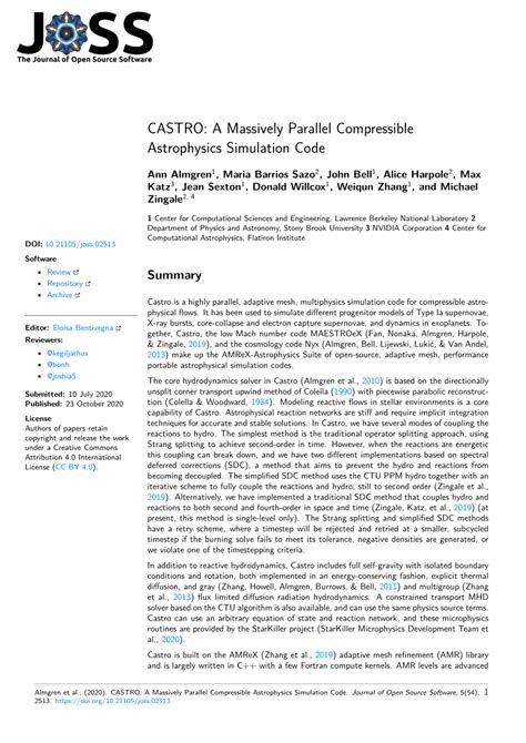 Pdf Castro A Massively Parallel Compressible Astrophysics Simulation Code