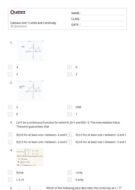 50 Limits And Continuity Worksheets For 11th Class On Quizizz Free And Printable