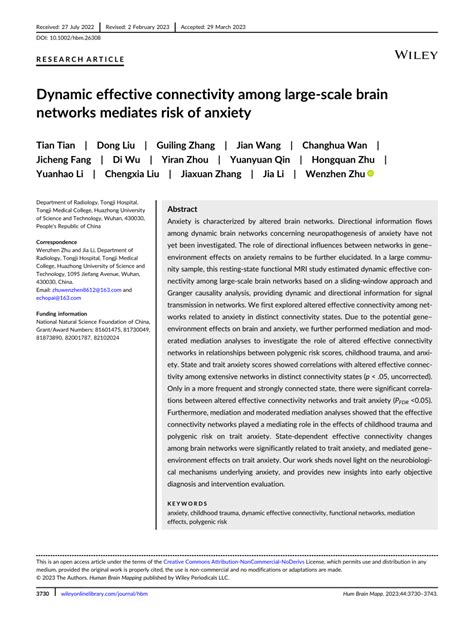 Pdf Dynamic Effective Connectivity Among Large Scale Brain Networks Mediates Risk Of Anxiety