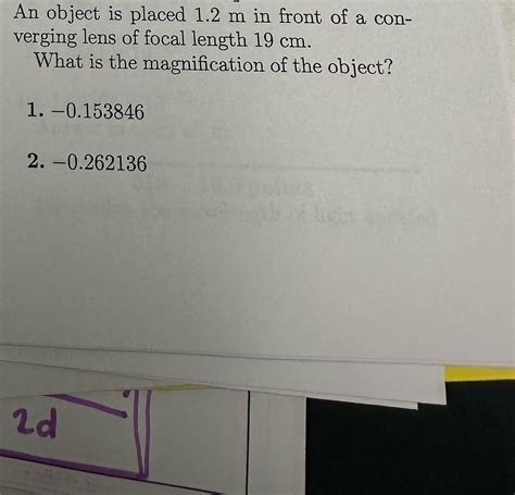 solved an object is placed 1 2m ﻿in front of a converging