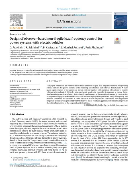 pdf design of observer based non fragile load frequency control for