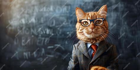 Hilarious Cat Professor In Formal Attire And Spectacles Posing In Front