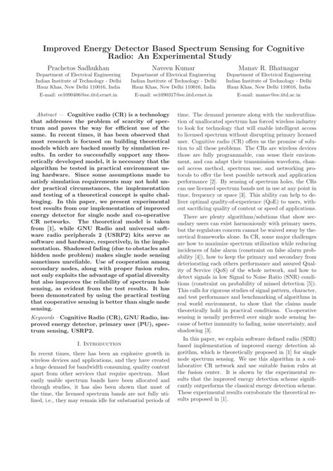 Pdf Improved Energy Detector Based Spectrum Sensing For Cognitive