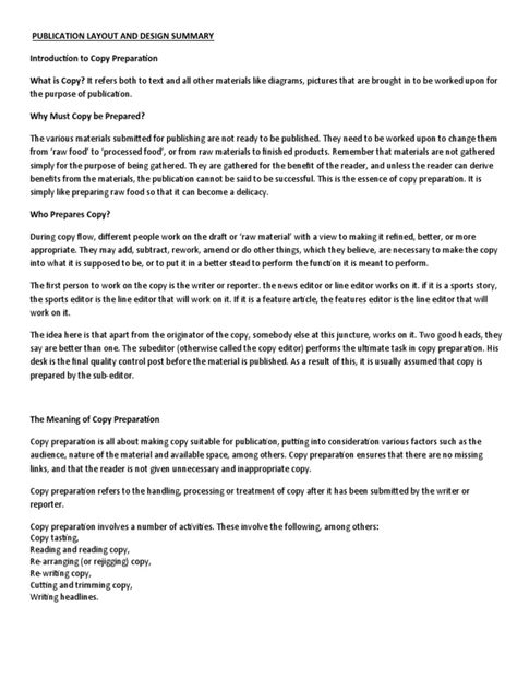 Publication Layout And Design Summary Pdf Defamation Copy Editing