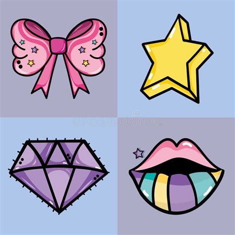 Set Fashion Cute Patch Decoration Design Stock Vector Illustration Of Patch Ribbon 110428443