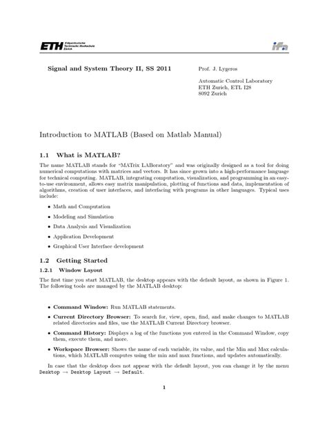Introduction To Matlab Based On Matlab Manual Signal And System