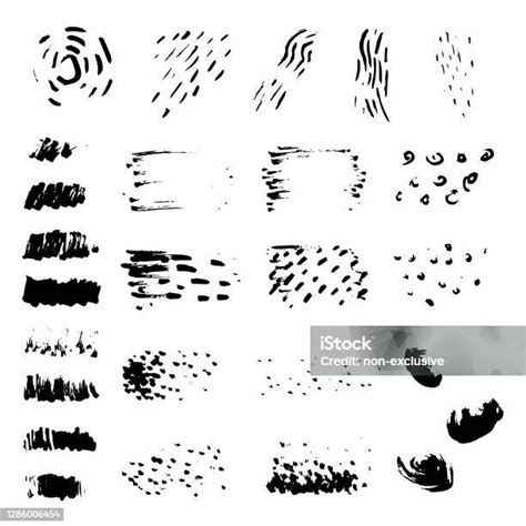 검은 색 마커 브러시 스트로크 선 원 세트 포스터 로고 브러쉬 광고 템플릿 패턴 배너 아이콘을 위한 디자인 요소가 있는 벡터 핸드 드로잉 흰색 격리 된 배경입니다 0명에