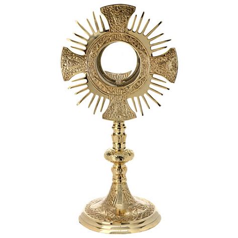Golden Brass Monstrance Cross Rays Baroque Decoration H 40 Cm Online Sales On