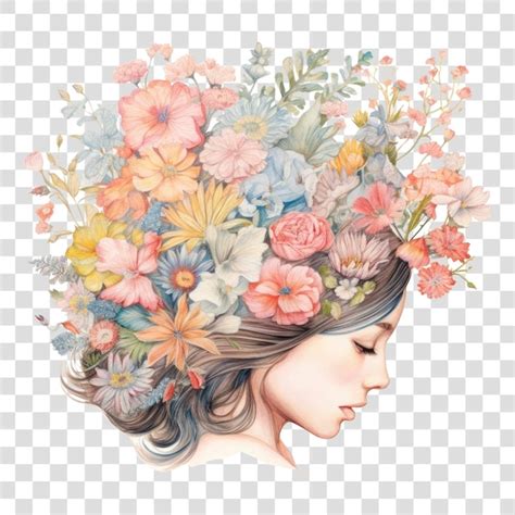Premium Psd Png Flower Garden Inside Female Head Drawing Portrait