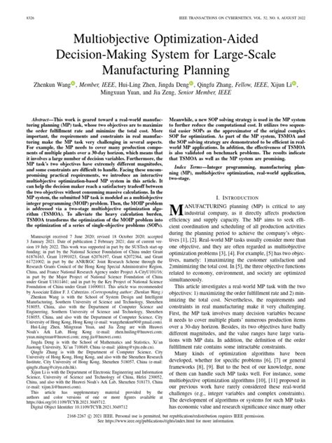 Multiobjective Optimization Aided Decision Making System For Large Scale Manufacturing Planning