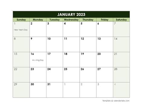 2023 Monthly Calendar Template Free Printable