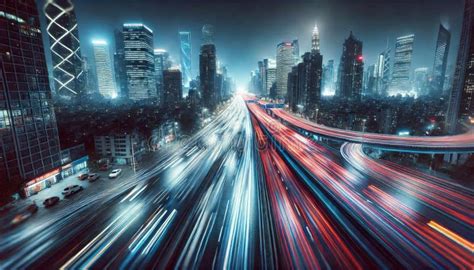 Abstract Speed City Highway Background Dark Night Cars Lights Fast