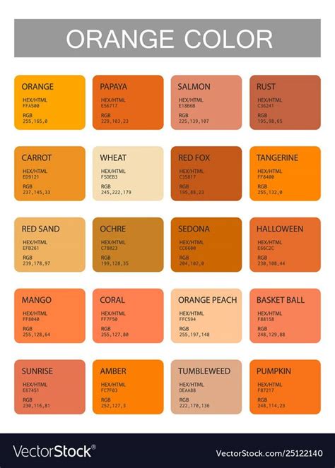 Orange Color Palette And Shades Royalty Free Vector Vectorstock