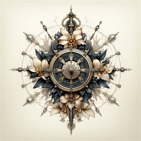 vintage compass vector drawing enhance your design with fleur de lis stock illustration