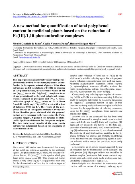 Pdf A New Method For Quantification Of Total Polyphenol Content In Medicinal Plants Based On