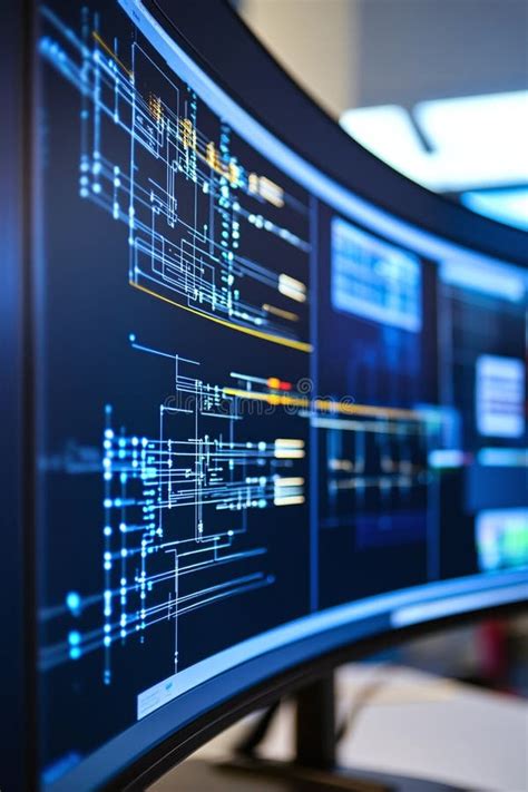 Cad Diagram Of A Smart Power Grid Displayed On A Large Curved Computer Monitor In A Tech Office Cad Diagram Of A Smart Power Grid Displayed On A Large Curved Computer Monitor In A Tech Office